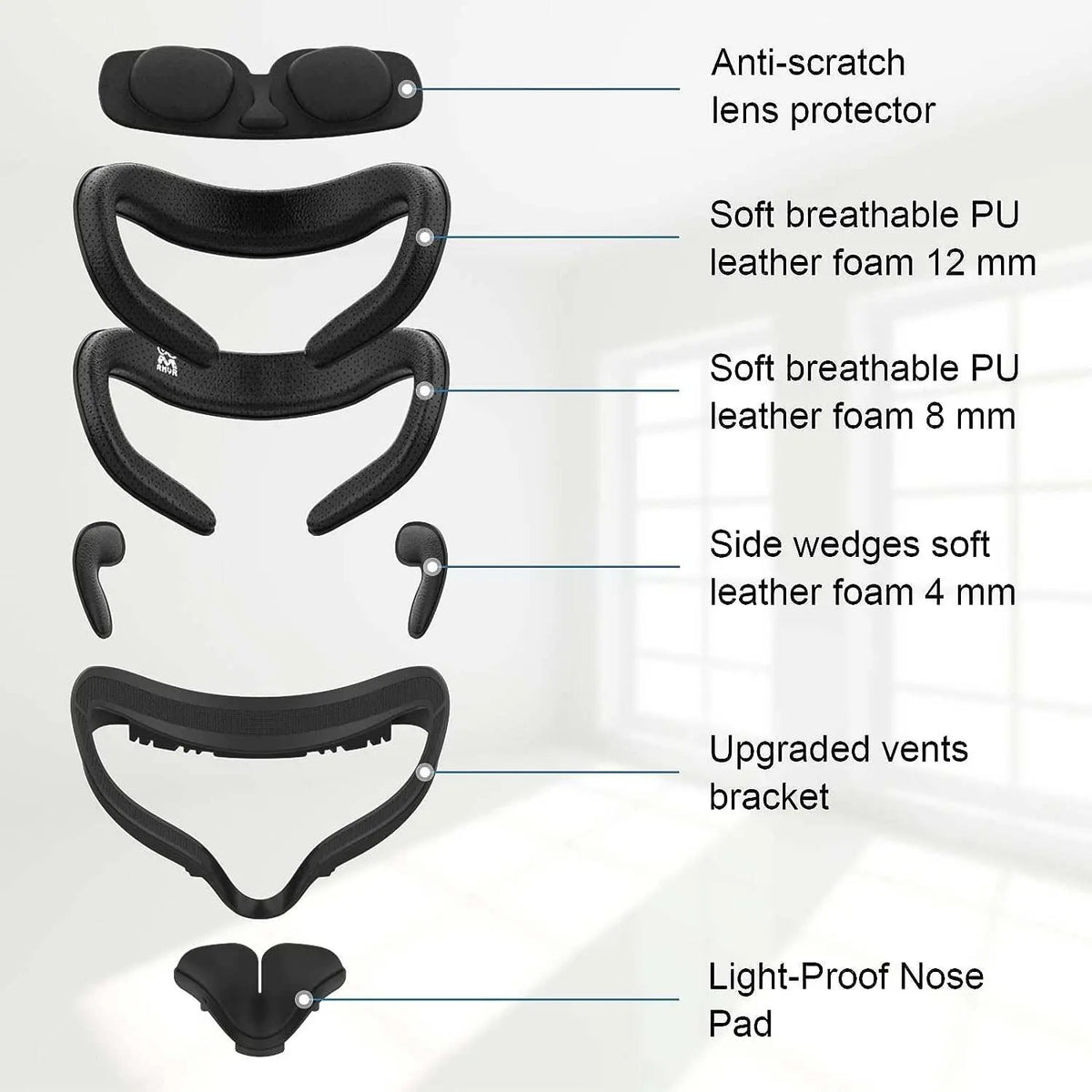 AMVR Soft PU Leather Face Cover for Quest 2(Black,7-in-1) - Basic Gear ...